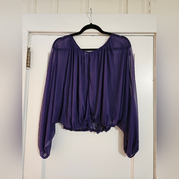 Cefiam | Tops | Purple Sheer Top With Open Keyhole Back Size Small ...